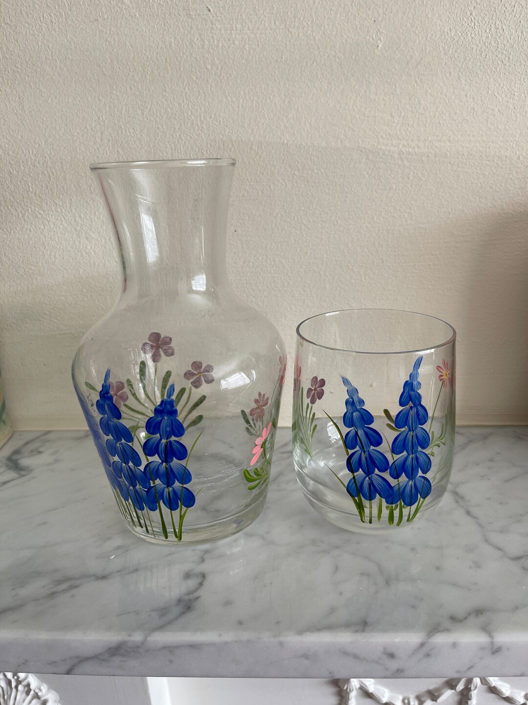 Vintage Carafe & Glass Hand Painted Glass Carafe - Etsy