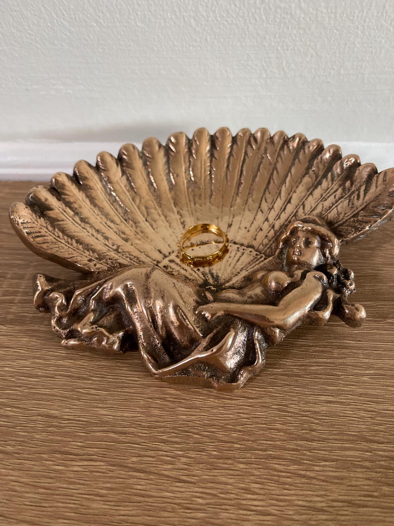 Vintage Bronze Art Deco Trinket Dish, Pin Dish, Lady With Fan ...