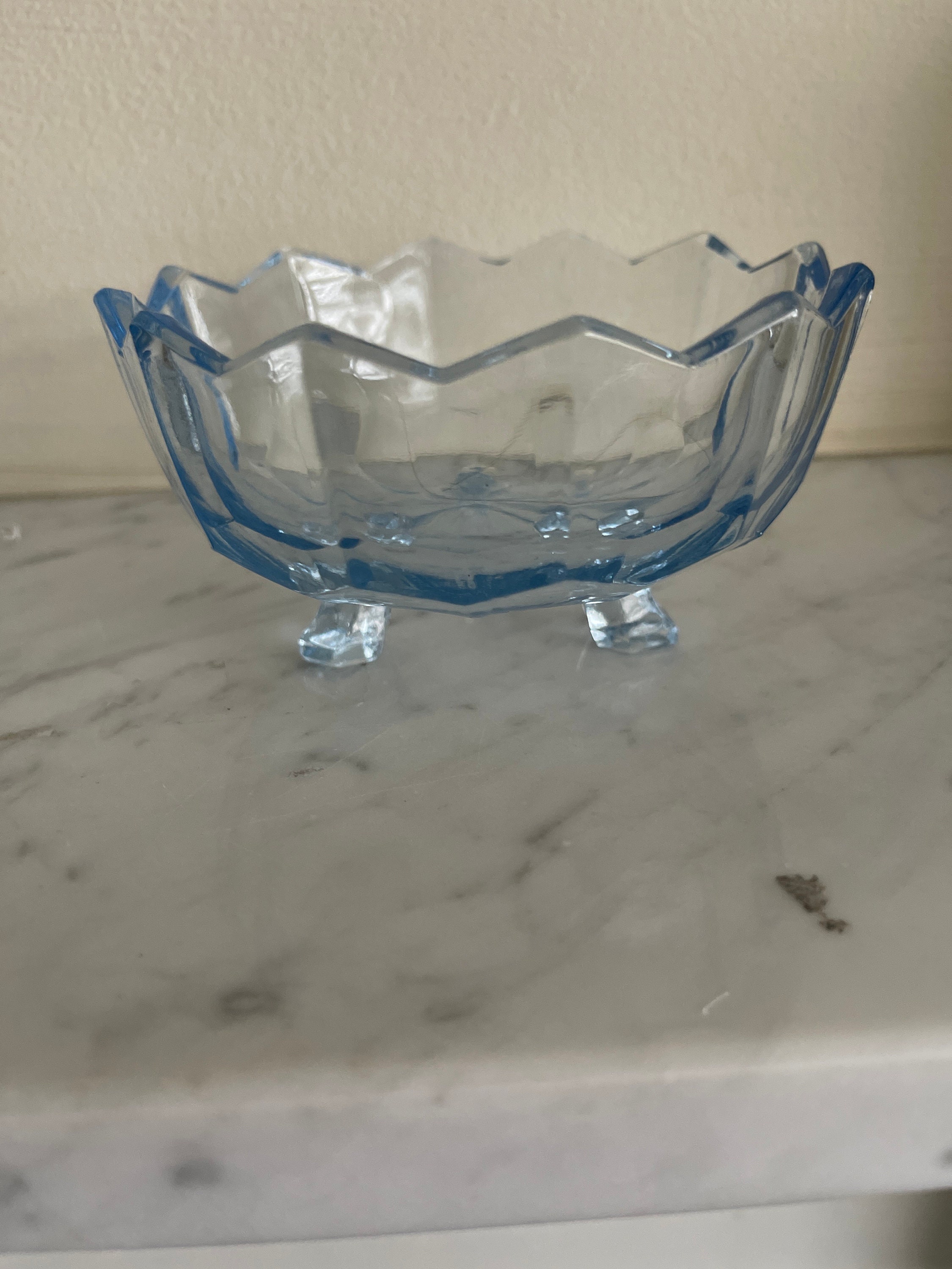 Art Deco Blue Glass Footed Bowls, Pair of 2 Blue Glass Bowls , Vintage ...