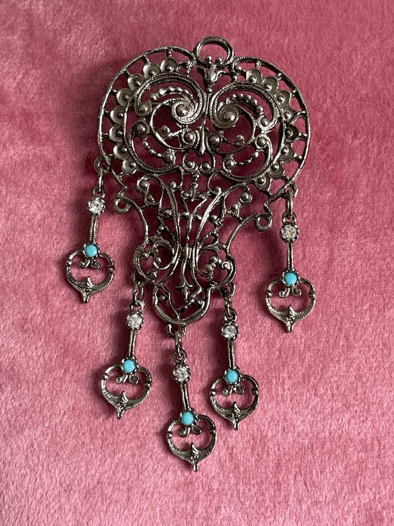 Vintage Sliver Tone and Blue Stone Brooch , Pendant , Frank Usher ...