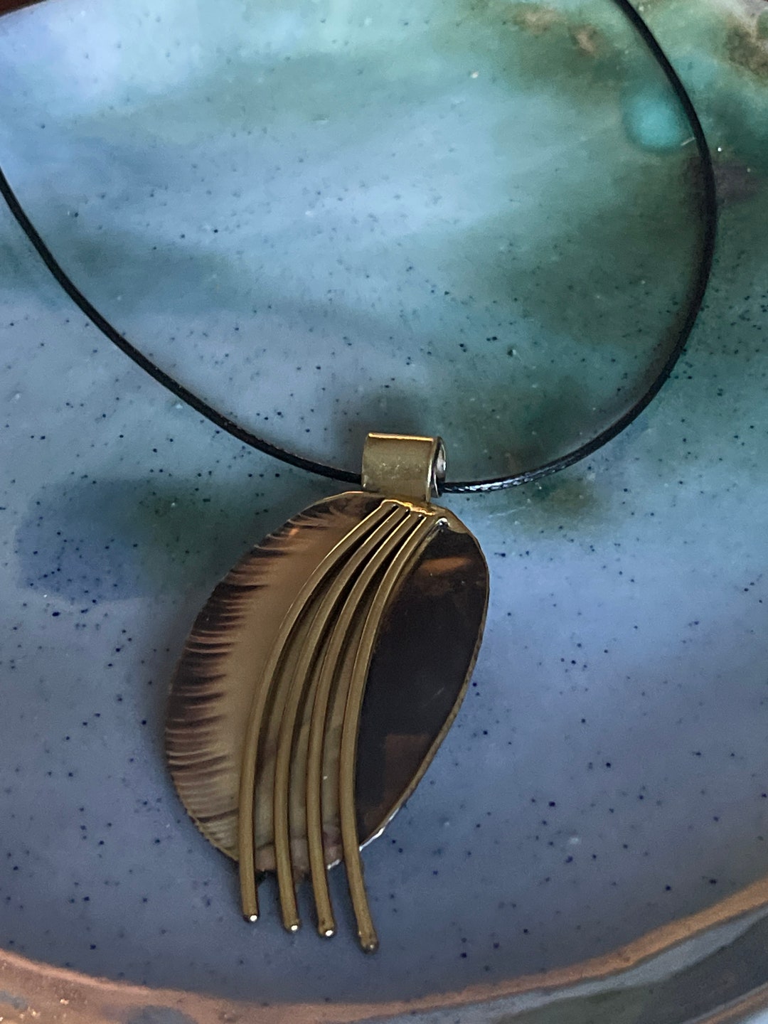 Abstract Pendant Necklace,vintage Gold Tone and Brown Modernist Design ...