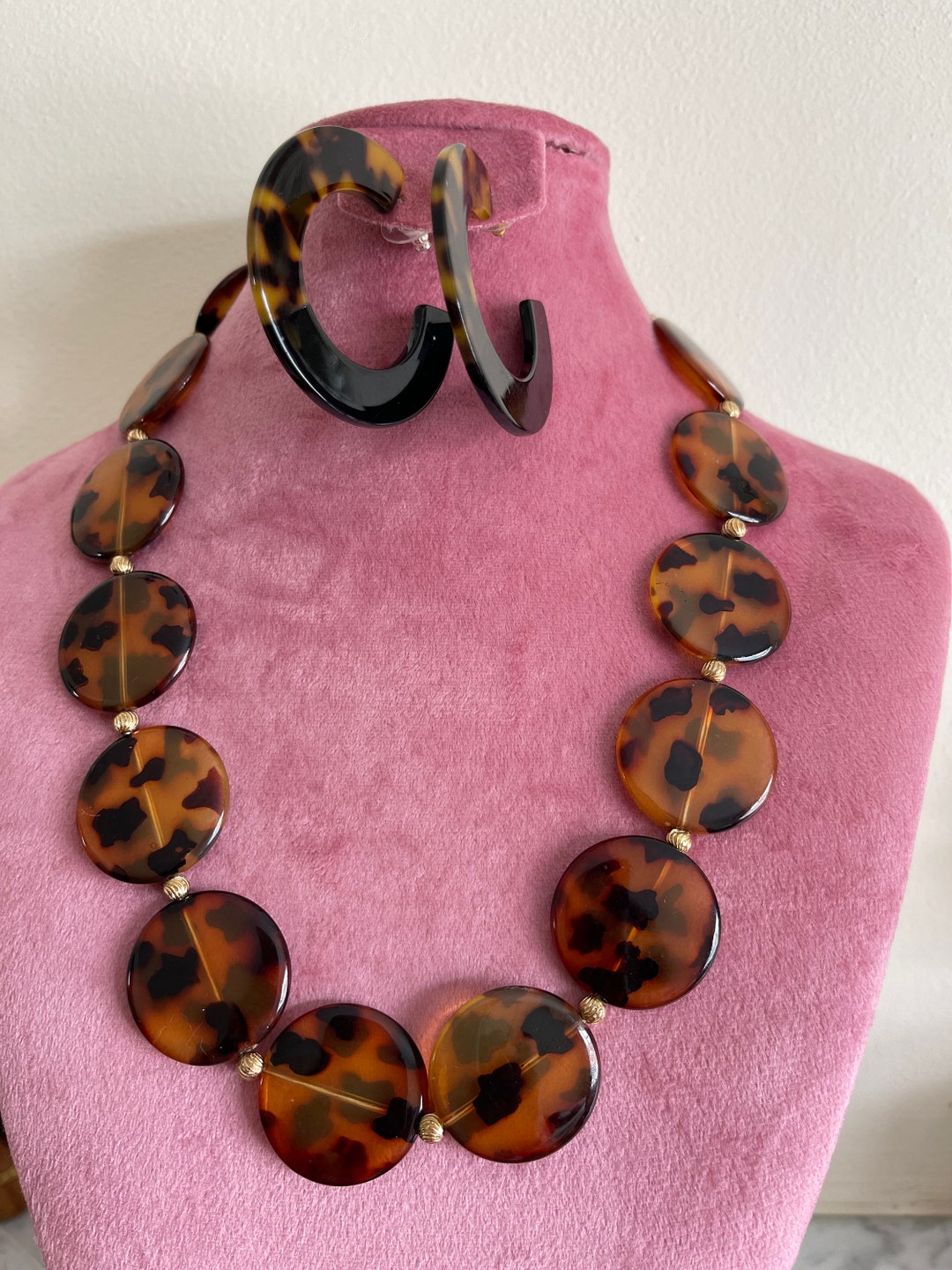 Jewellery Set, Faux Tortoise Shell Necklace and Earrings Set, Vintage ...