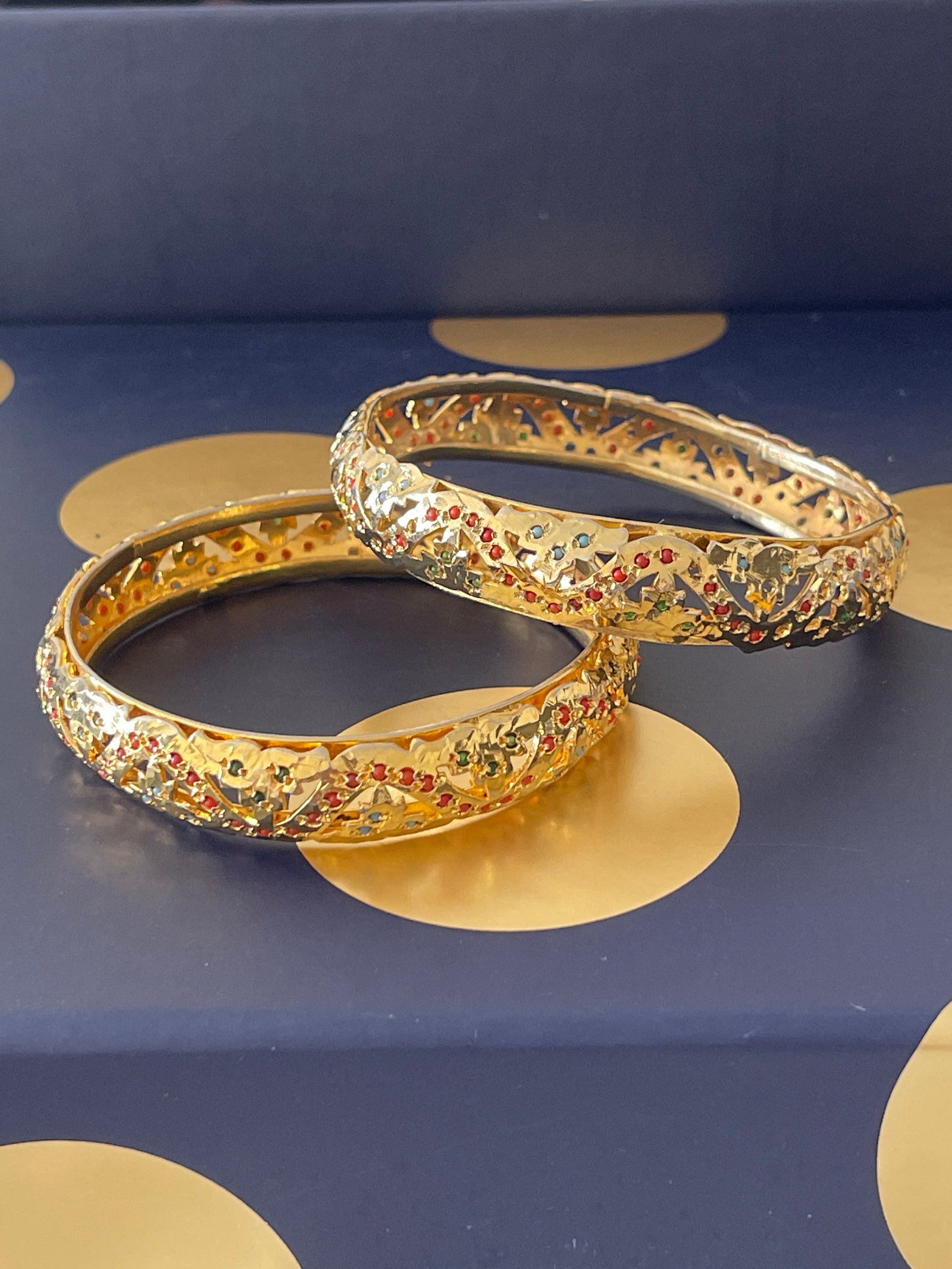 Vintage 2 Gold Plated Bangles: Indian Jadhu Style - Etsy