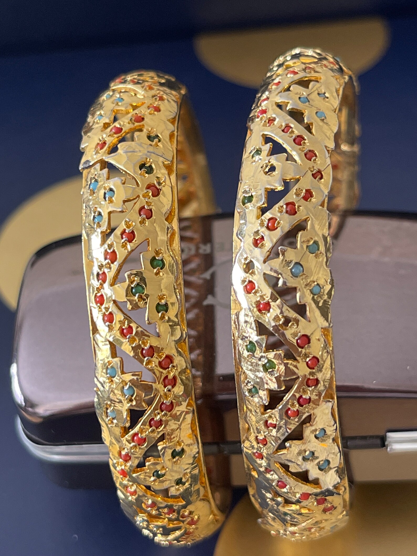 Vintage 2 Gold Plated Bangles: Indian Jadhu Style - Etsy