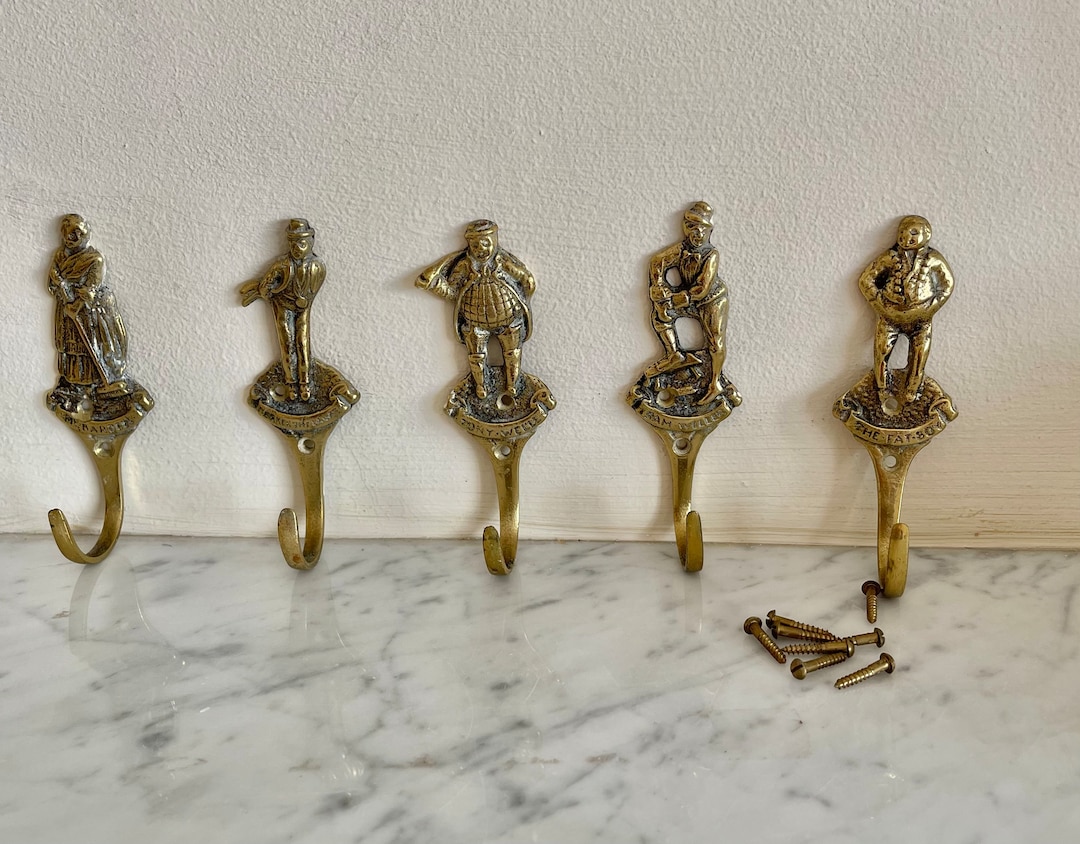 Set of 5 Charles Dickens Mr Pickwick Characters Brass Hooks, Vintage ...