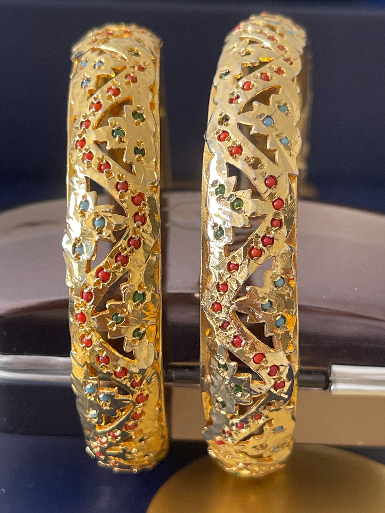 Vintage 2 Gold Plated Bangles: Indian Jadhu Style - Etsy
