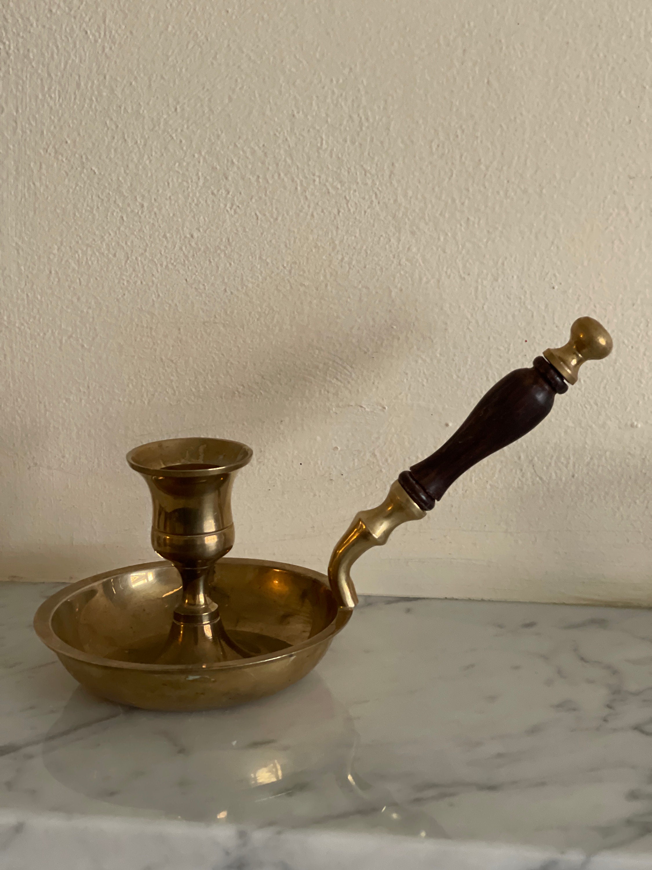2 Vintage Brass Chamber Sticks, Beautiful Chamber Sticks With Wood ...