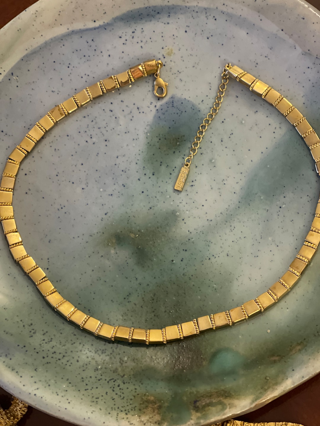 Vintage Napier Gold Tone Box Link Collar Necklace, 1980s Designer ...