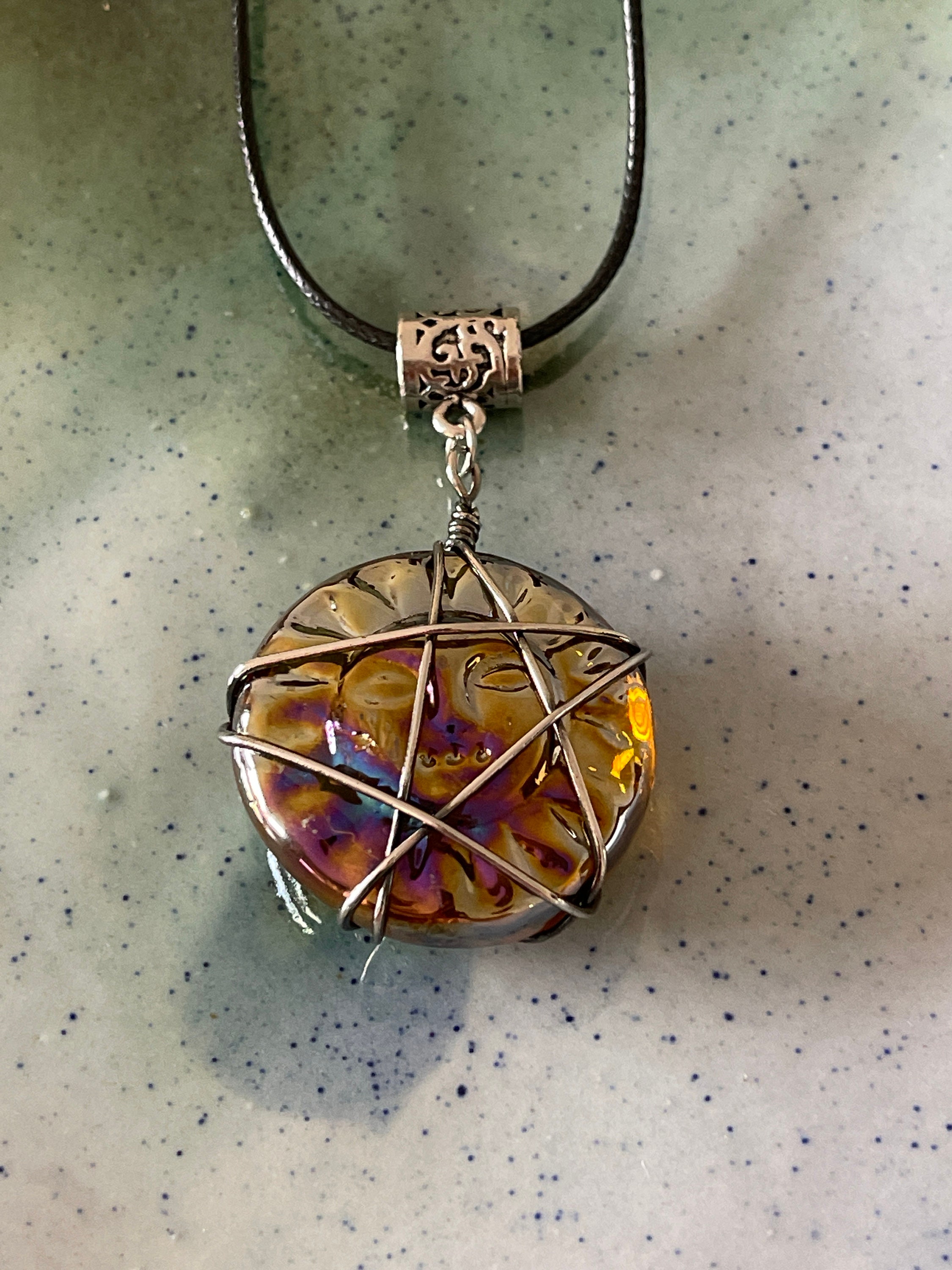 Vintage Glass Sun and Pentagon Pendant Necklace, - Etsy