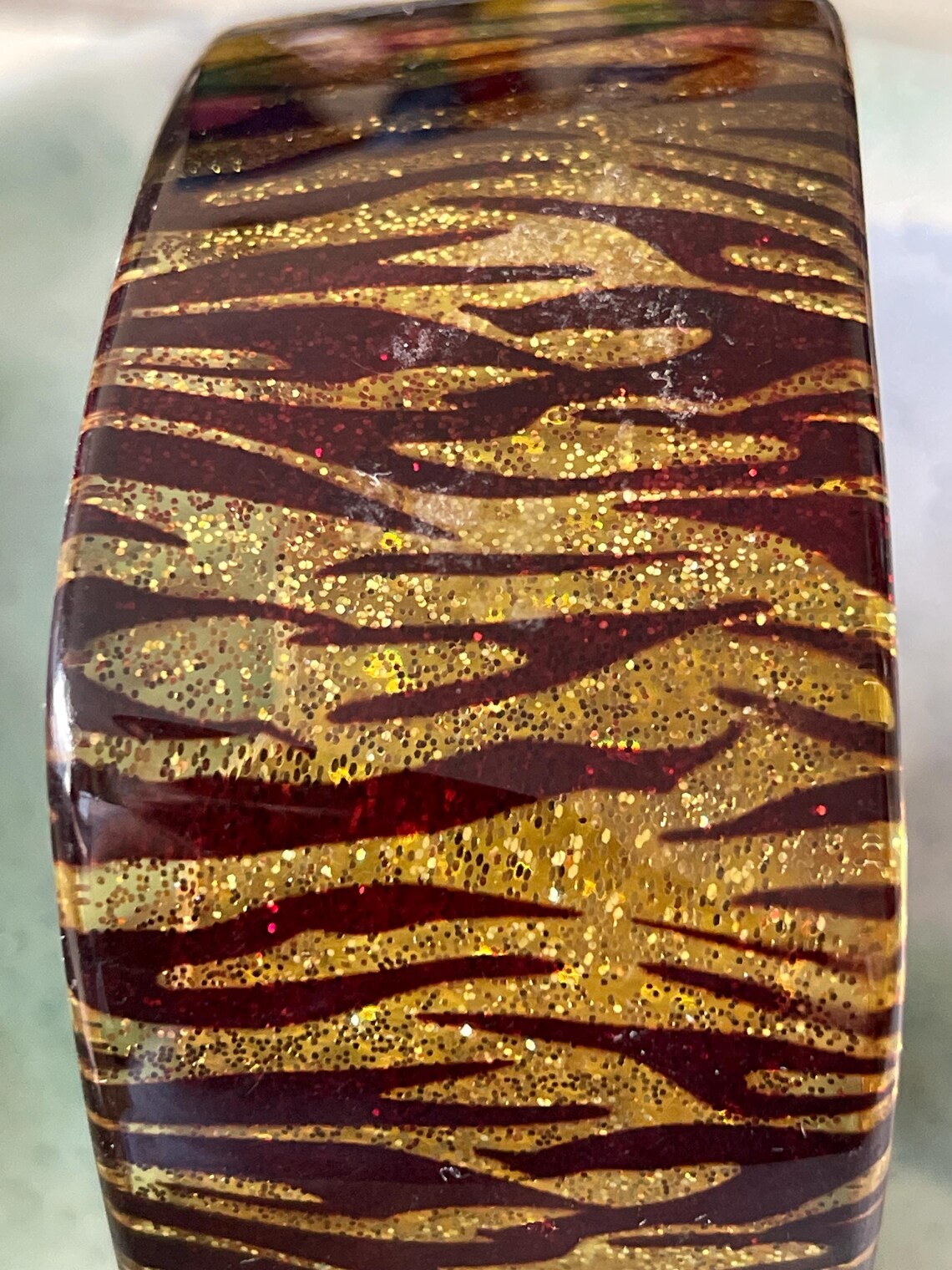Vintage Glitter Tiger Print Bangle Chunky Square Bangle Gold and Brown ...