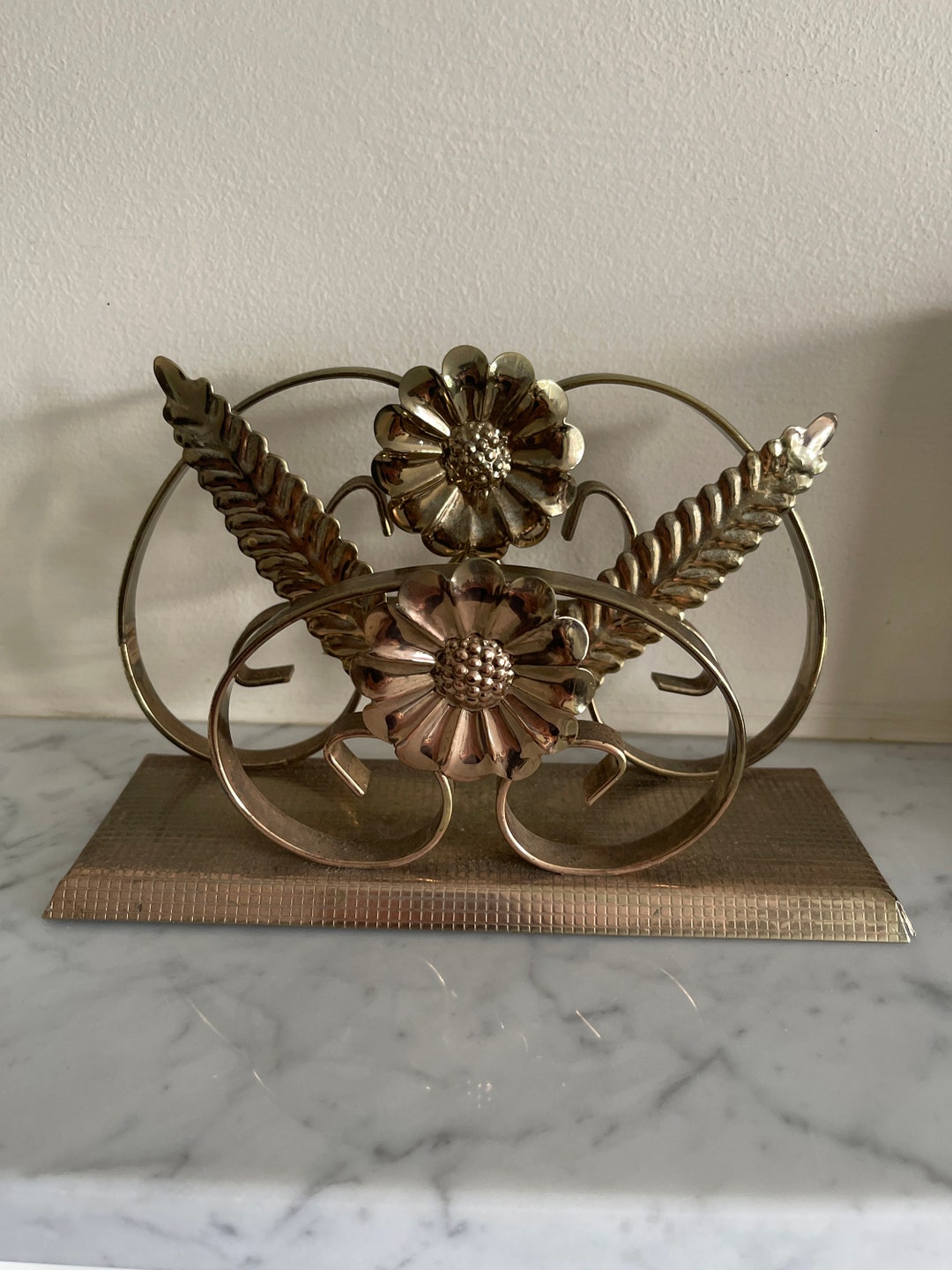 Gold Metal Vintage Letter Rack Scroll and Flower Design, 1970s Vintage ...