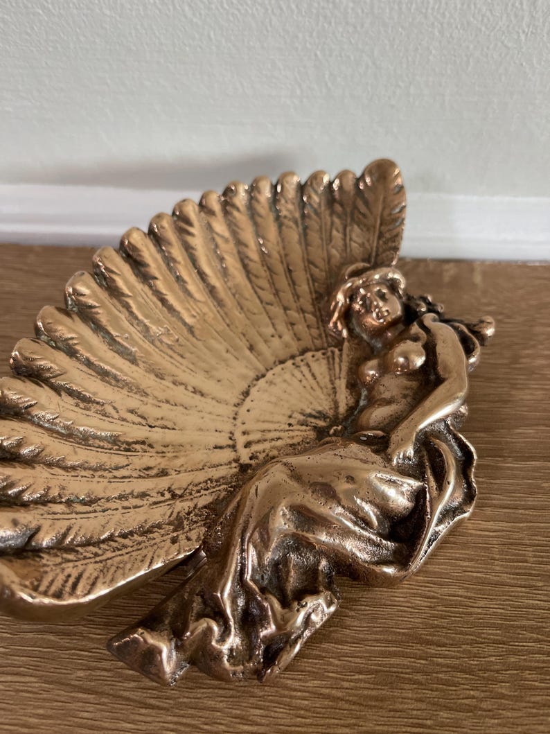 Vintage Bronze Art Deco Trinket Dish, Pin Dish, Lady With Fan ...