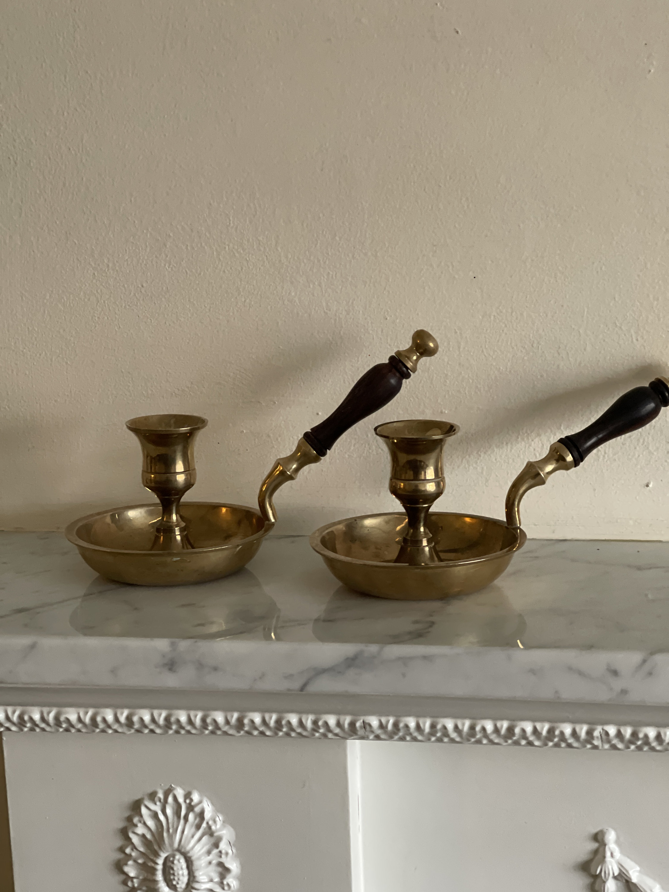 2 Vintage Brass Chamber Sticks, Beautiful Chamber Sticks With Wood ...