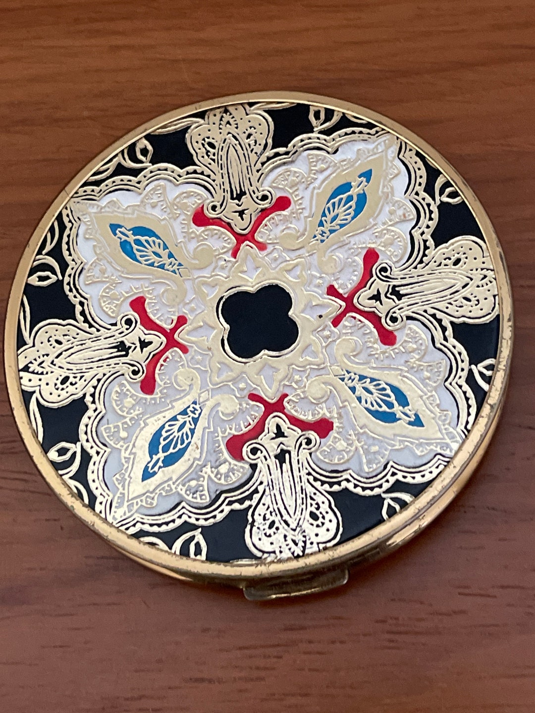 Vintage Black & Gold Powder Compact: Crown Logo Design - Etsy