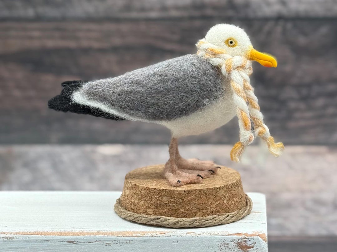 Seagull Figurine, Handmade Needle Felted Seagull With Scarf, Nautical ...
