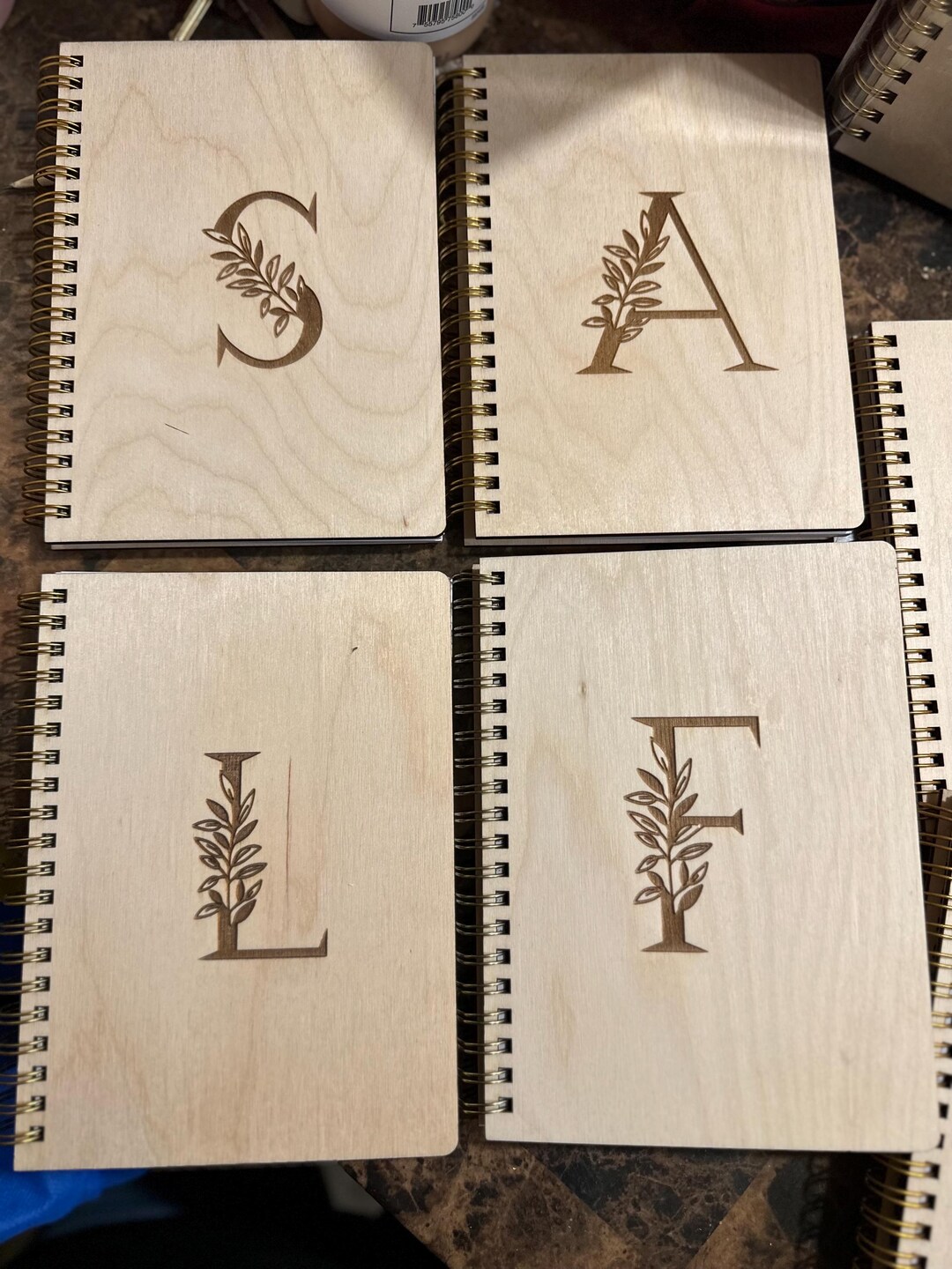 Initial Floral Wooden Notebook, Initial Wooden Notebook, 5x7 Wooden ...