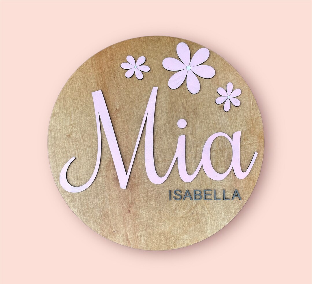 Floral Round Name Sign, Floral Circle Name Sign, Baby Name Sign ...