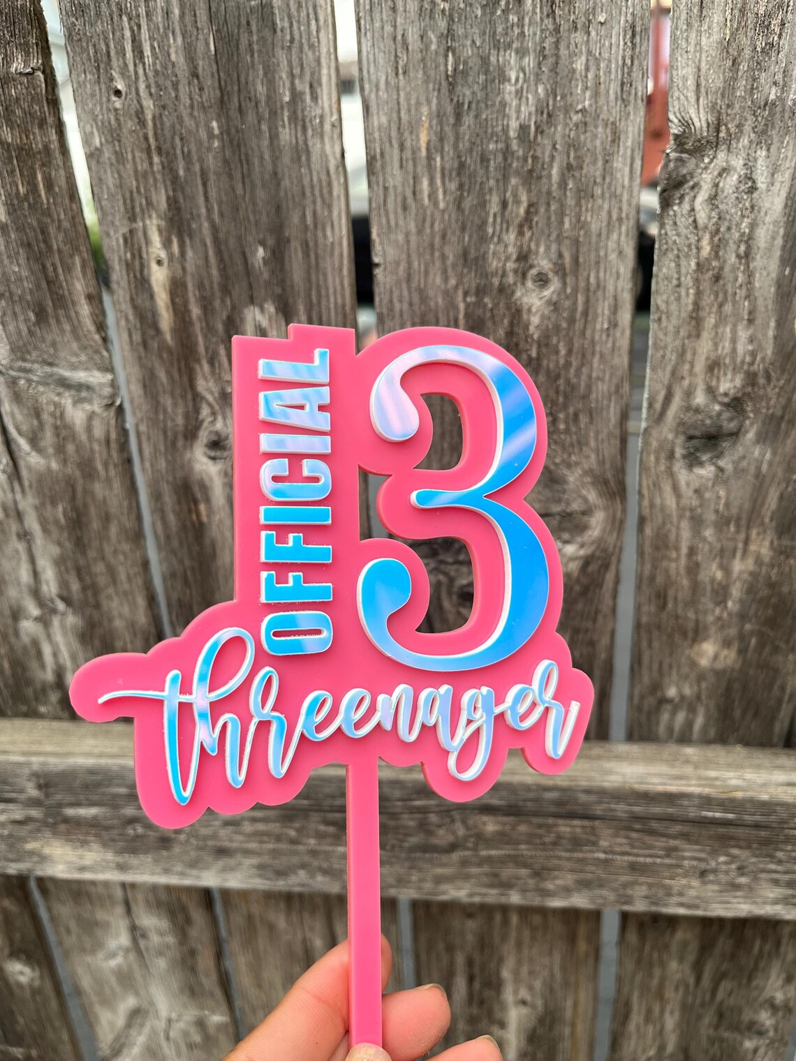 Threenager Cake Topper, Three Year Old Cake Topper, Pink Monochrome ...