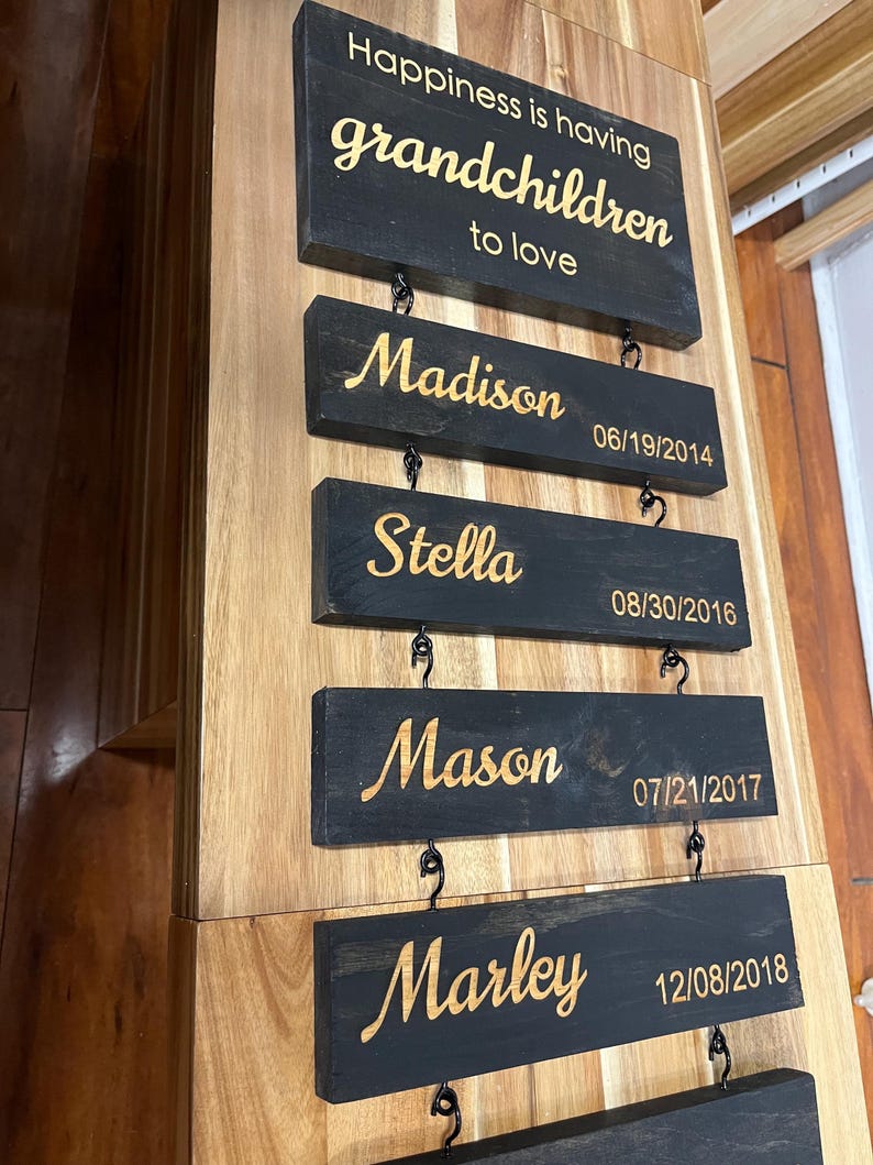 Custom Grandchildren Name Sign, DOB Custom Sign, Mothers Day Sign - Etsy