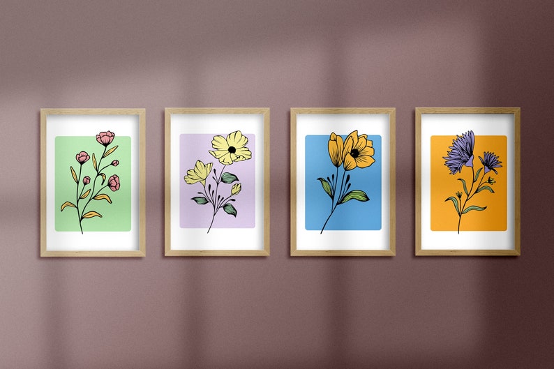 Flower Art Set 4 Abstract Flower Artworks Floral Art Print - Etsy
