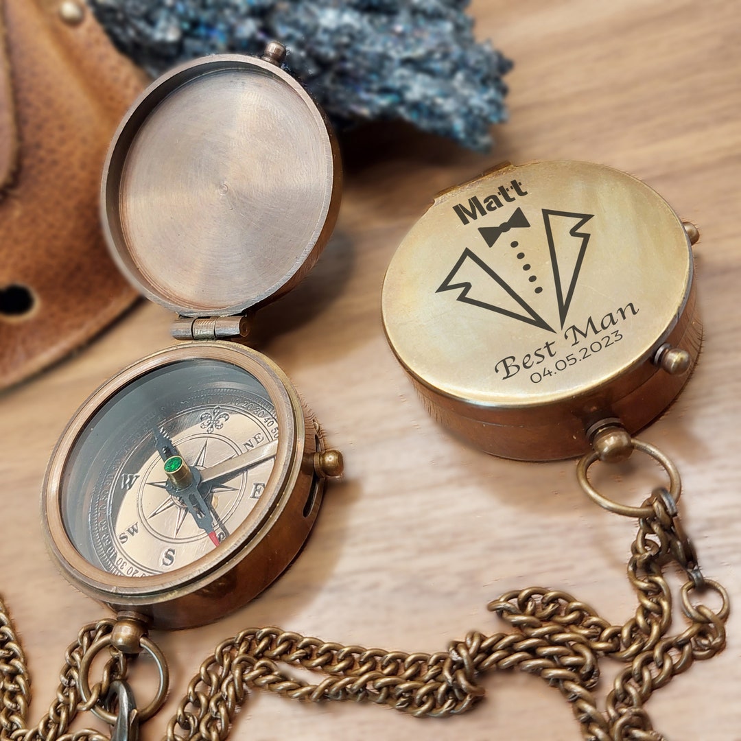 ENGRAVED BRASS COMPASS / Personalised Groomsmen Gift / Custom Best Men ...