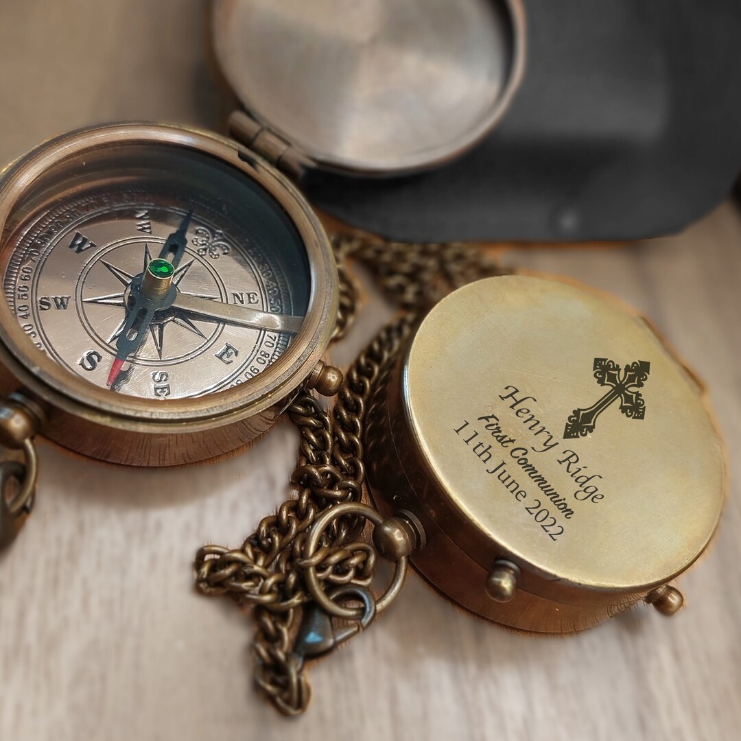 Engraved Brass Compass / Baptism Present, First Communion Gift - Etsy