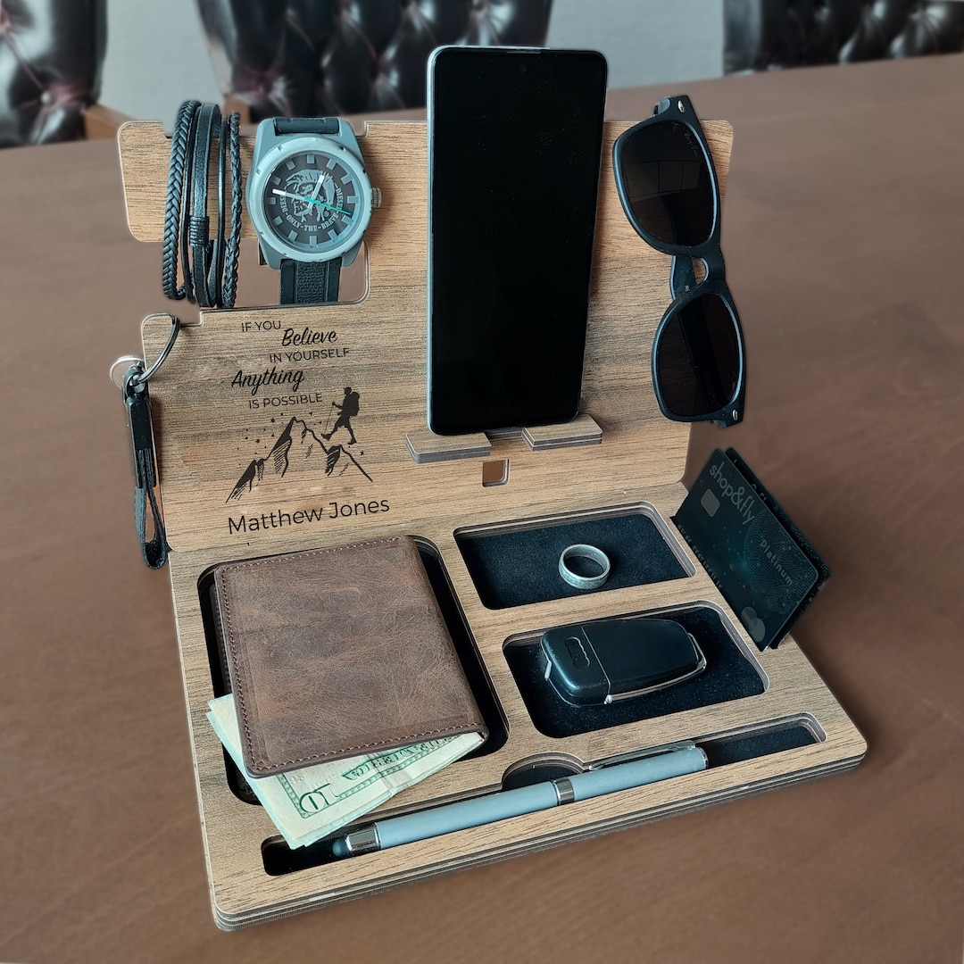 Wooden Docking Station, Custom Mens Gift, Docking Station With ...