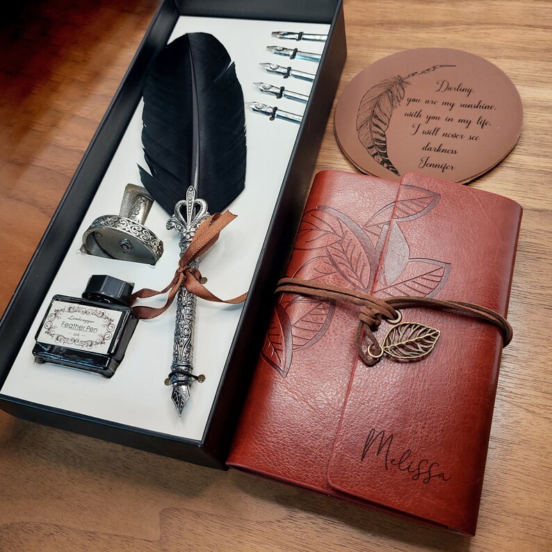 Custom Calligraphy Pen Set / Feather Quill, Journal & Ink / New Job ...