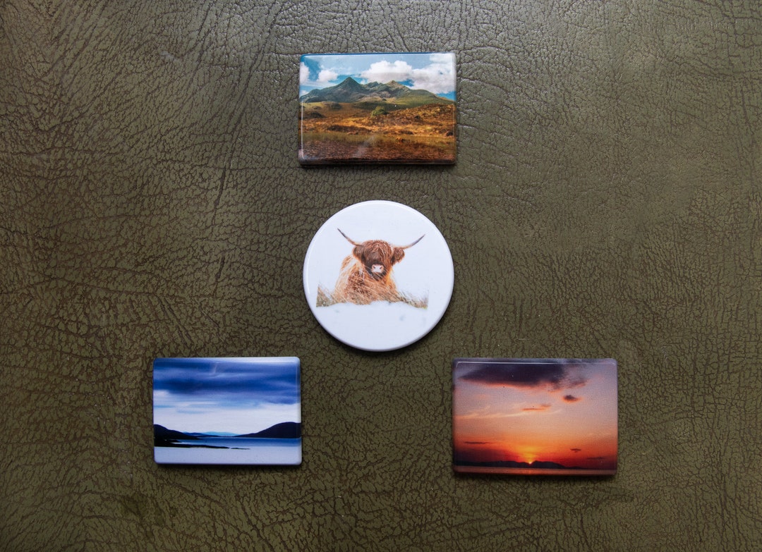 Scottish Fridge Magnets // the Cuillins - Highland Cow - Sunset on ...