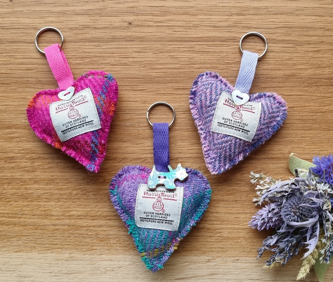 Harris Tweed Heart Keyrings // Scottish Key Fob // Bag Charm ...