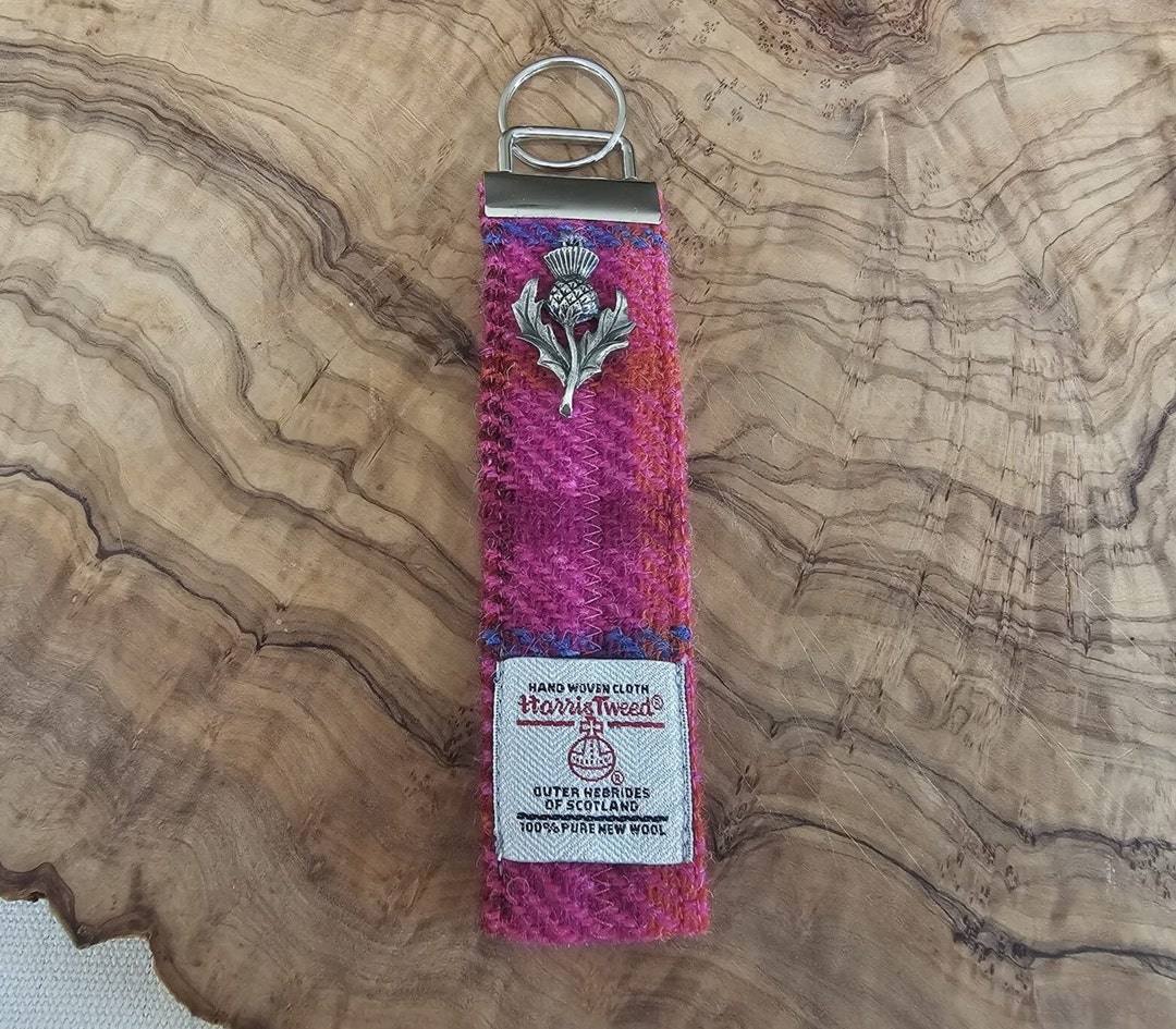 Harris Tweed & Thistle Keyring // Scottish Wrist Key Fob // Bag Charm ...