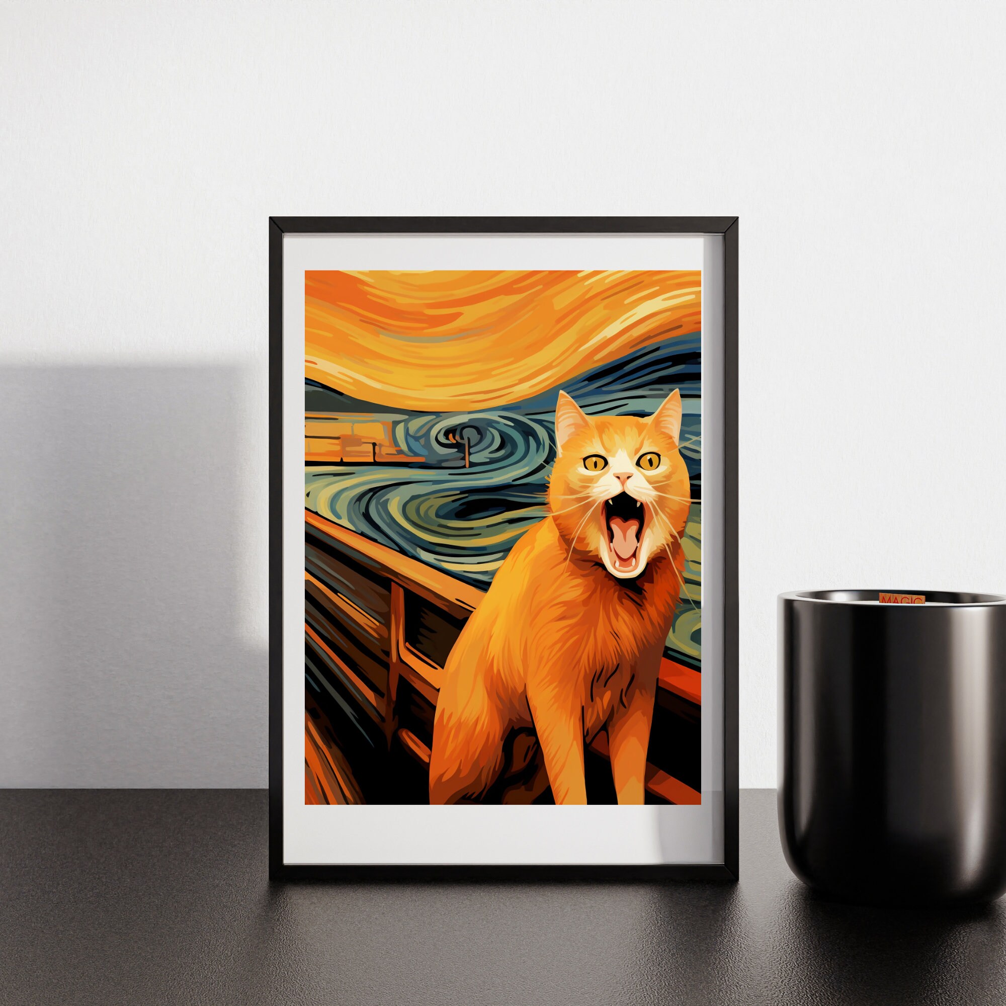 The Scream Cat Print, Art Print, Screaming Cat Poster, Cat Portrait ...