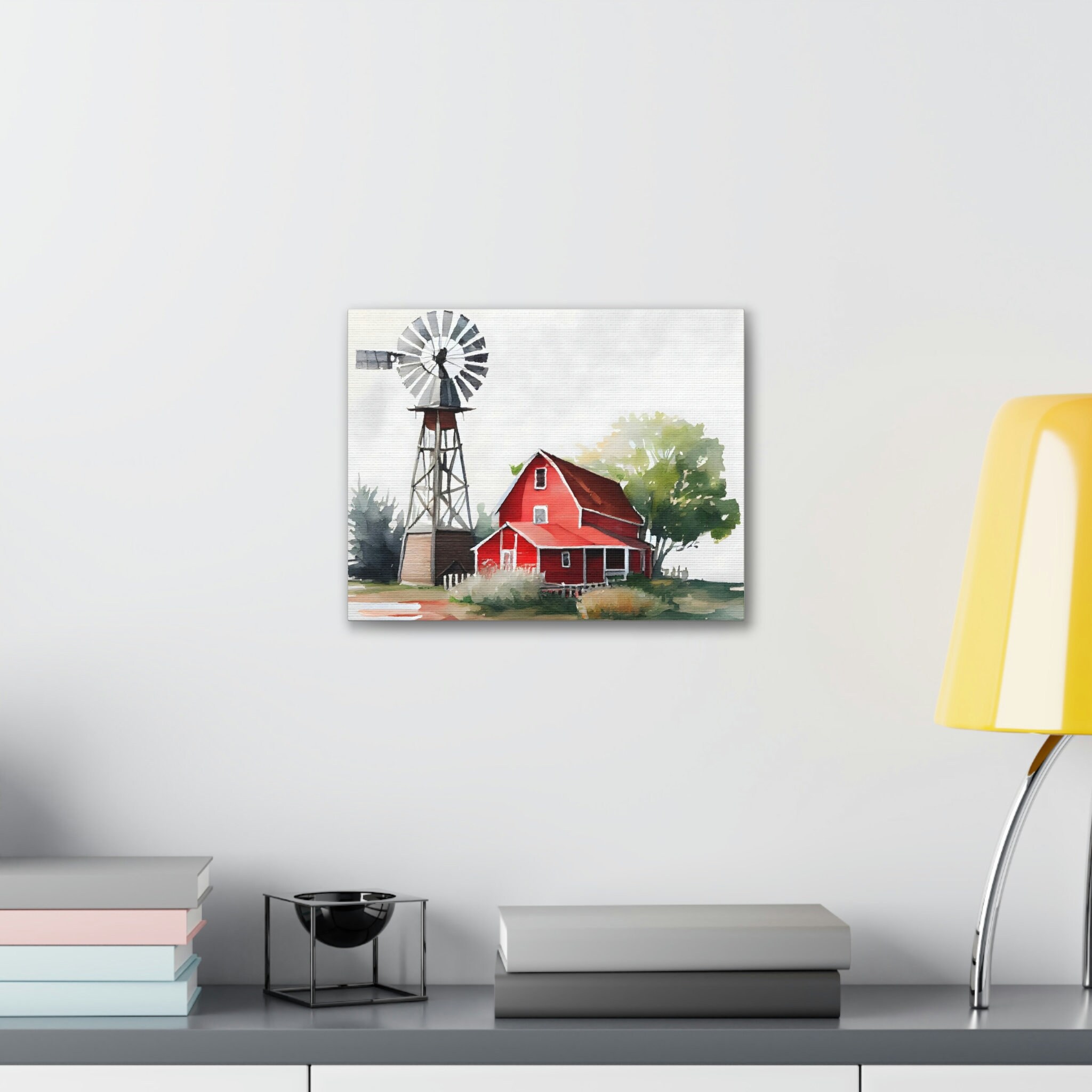 Red Barn Windmill Wall Art, Farmhouse Red Barn Windmill Canvas Wall Art ...