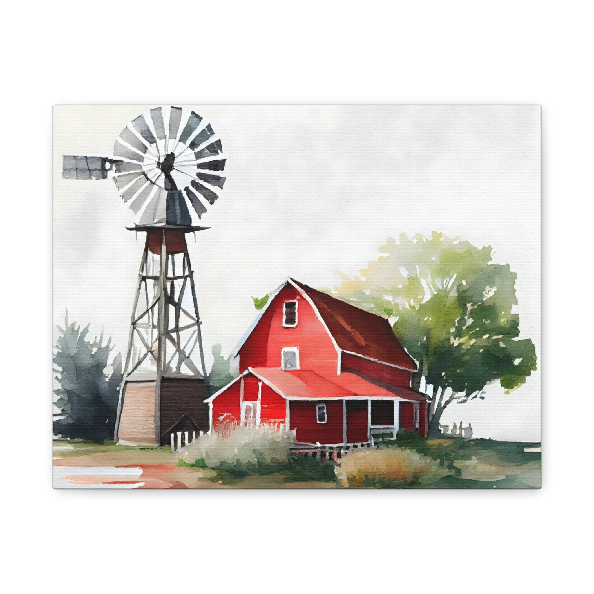 Red Barn Windmill Wall Art, Farmhouse Red Barn Windmill Canvas Wall Art ...