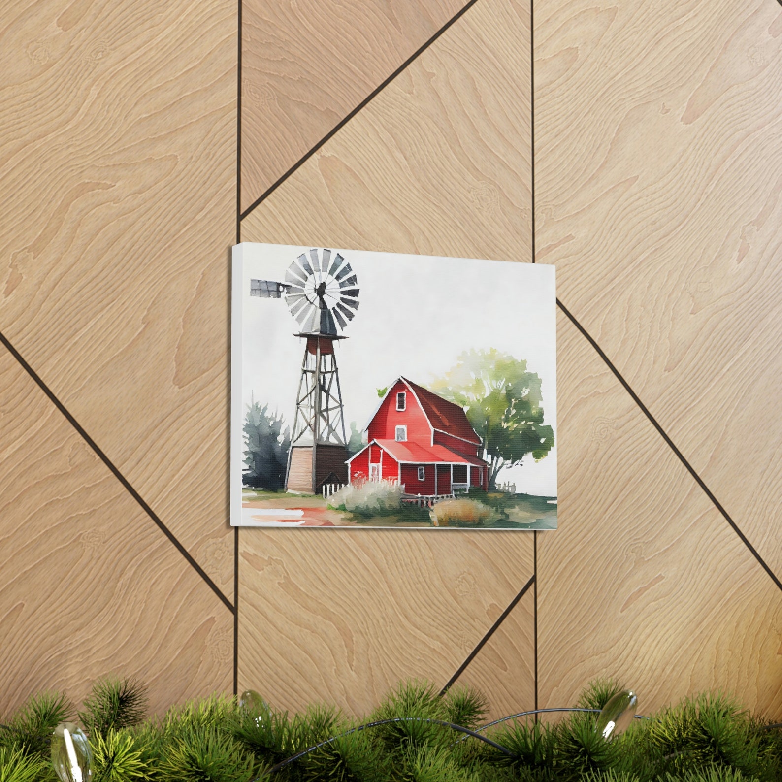 Red Barn Windmill Wall Art, Farmhouse Red Barn Windmill Canvas Wall Art ...