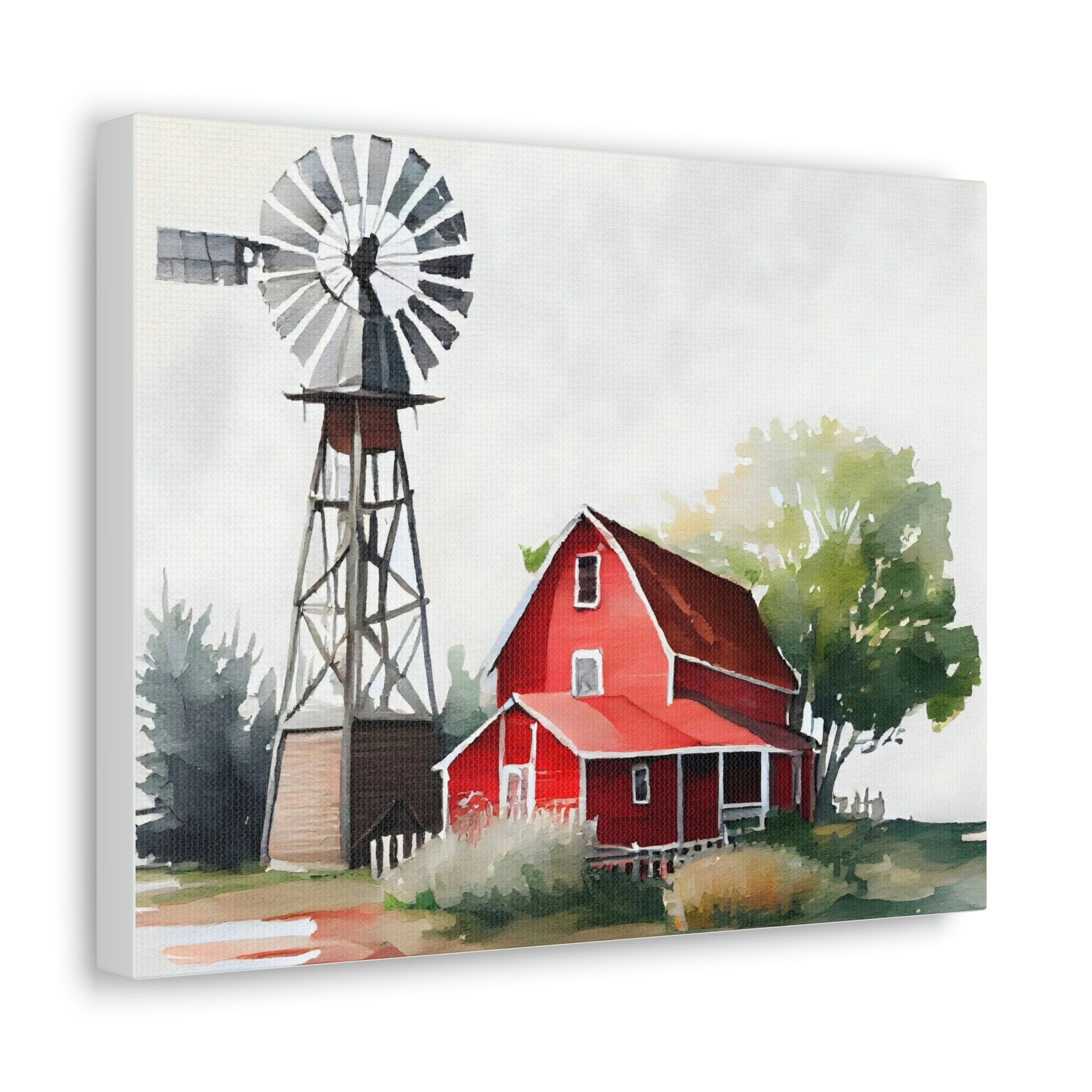 Red Barn Windmill Wall Art, Farmhouse Red Barn Windmill Canvas Wall Art ...
