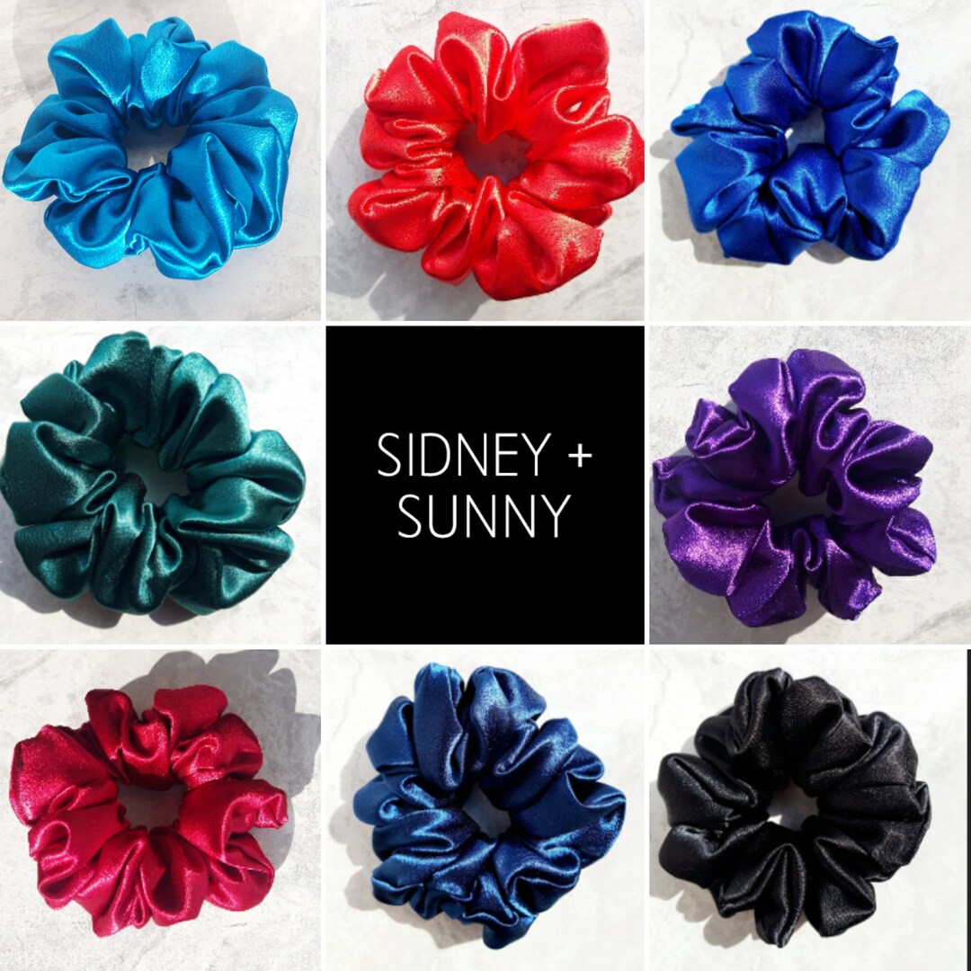 Satin Scrunchies Duchess Shine Black Navy Cobalt Turquoise Forest Green ...