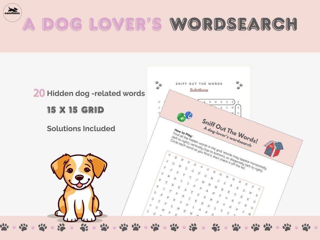 Dog Word Search Puzzle: Fun Printable Activity (PDF Download A4/US ...