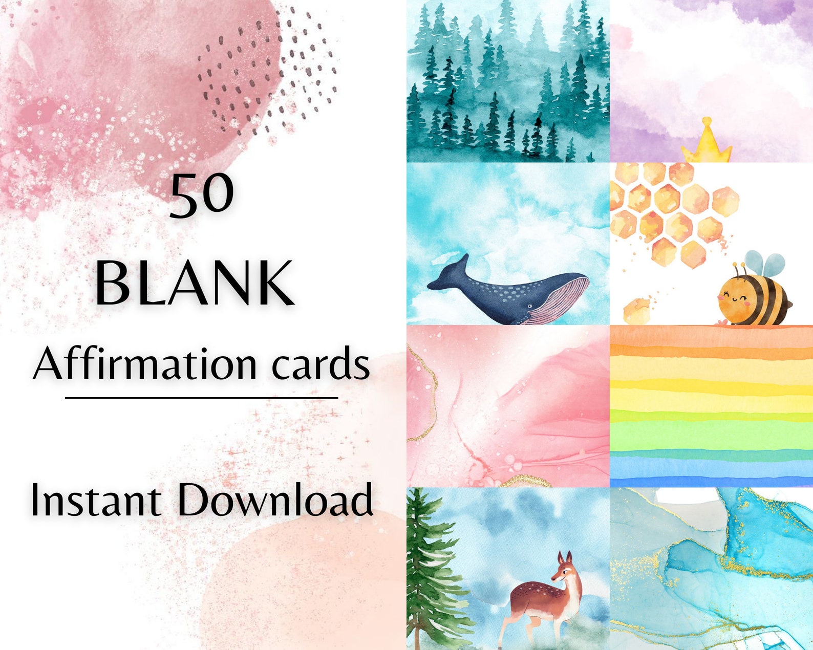 50 Printable Blank Affirmation Cards, Digital Download Journaling Cards ...