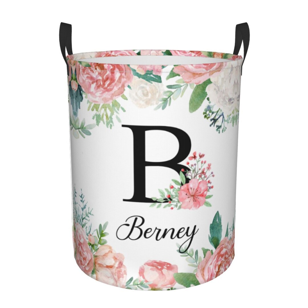 Personalized Name Hamper, Purple Flower Mono Laundry Basket Dorm Room ...