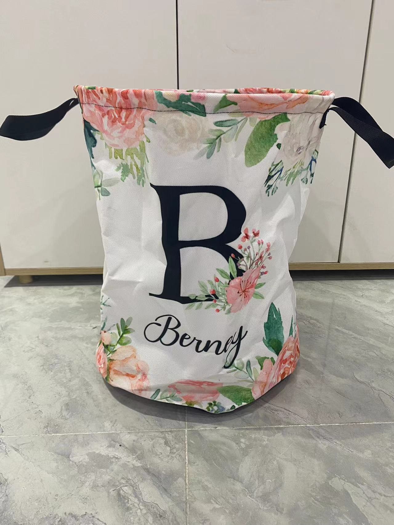 Personalized Name Hamper, Purple Flower Mono Laundry Basket Dorm Room ...