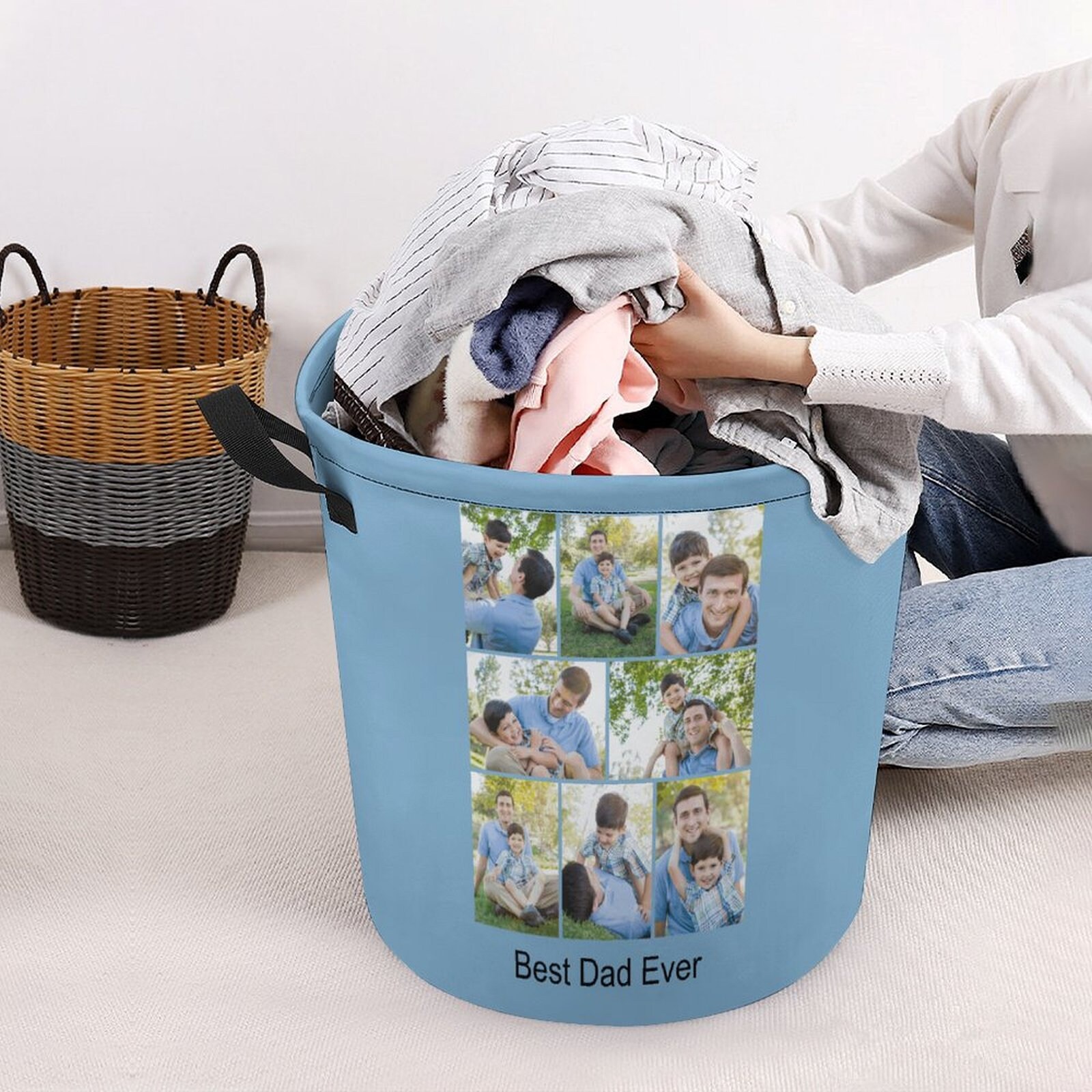 Personalized Photos Laundry Basket for Fathers Day Gifts, Custom Name ...