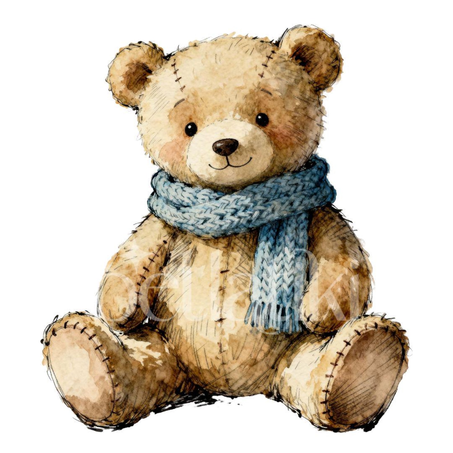 Vintage Teddy Bears Clip Art Set, Watercolour Patchwork Teddies, Cute ...