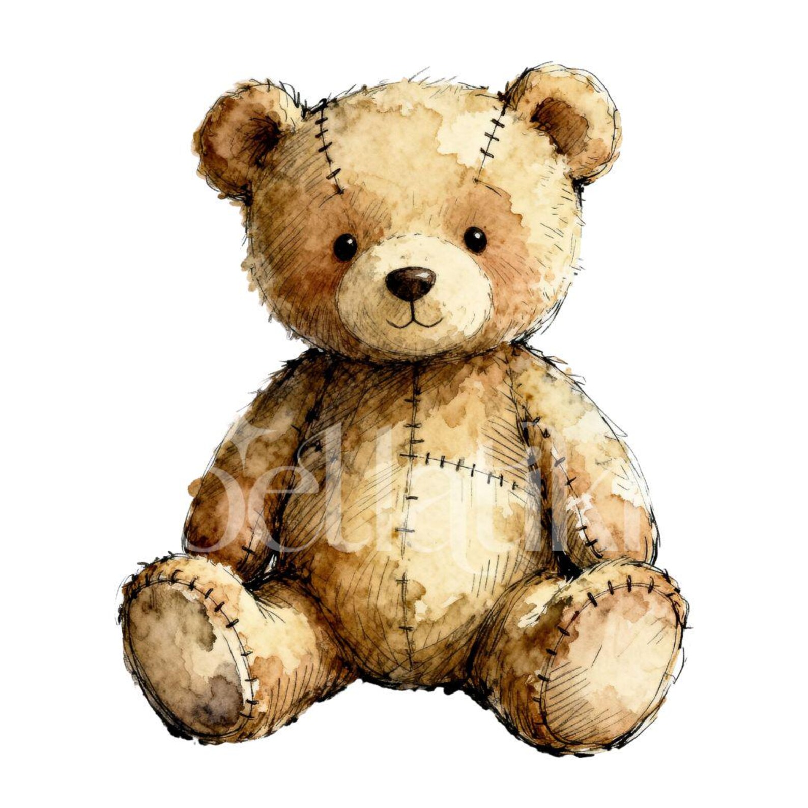 Vintage Teddy Bears Clip Art Set, Watercolour Patchwork Teddies, Cute ...