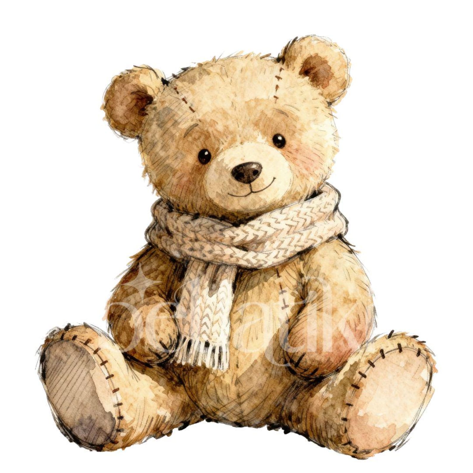 Vintage Teddy Bears Clip Art Set, Watercolour Patchwork Teddies, Cute ...