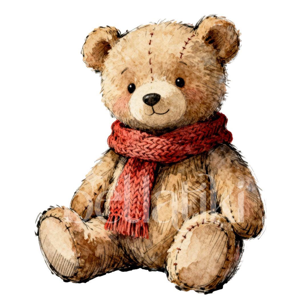 Vintage Teddy Bears Clip Art Set, Watercolour Patchwork Teddies, Cute ...