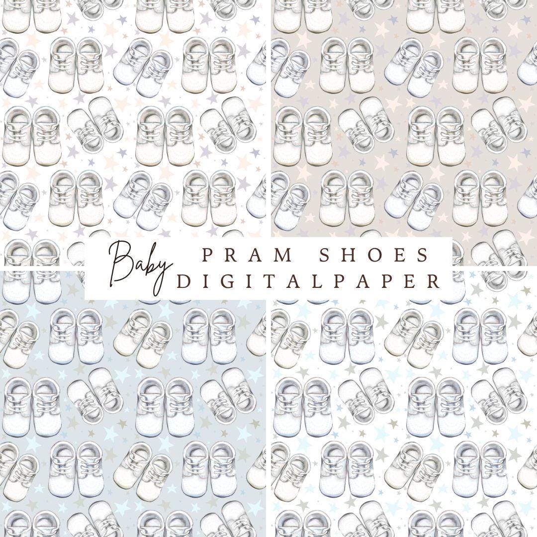 Set of 4 Cute Baby Boy Shoes Pattern Digital Papers for Card Making ...
