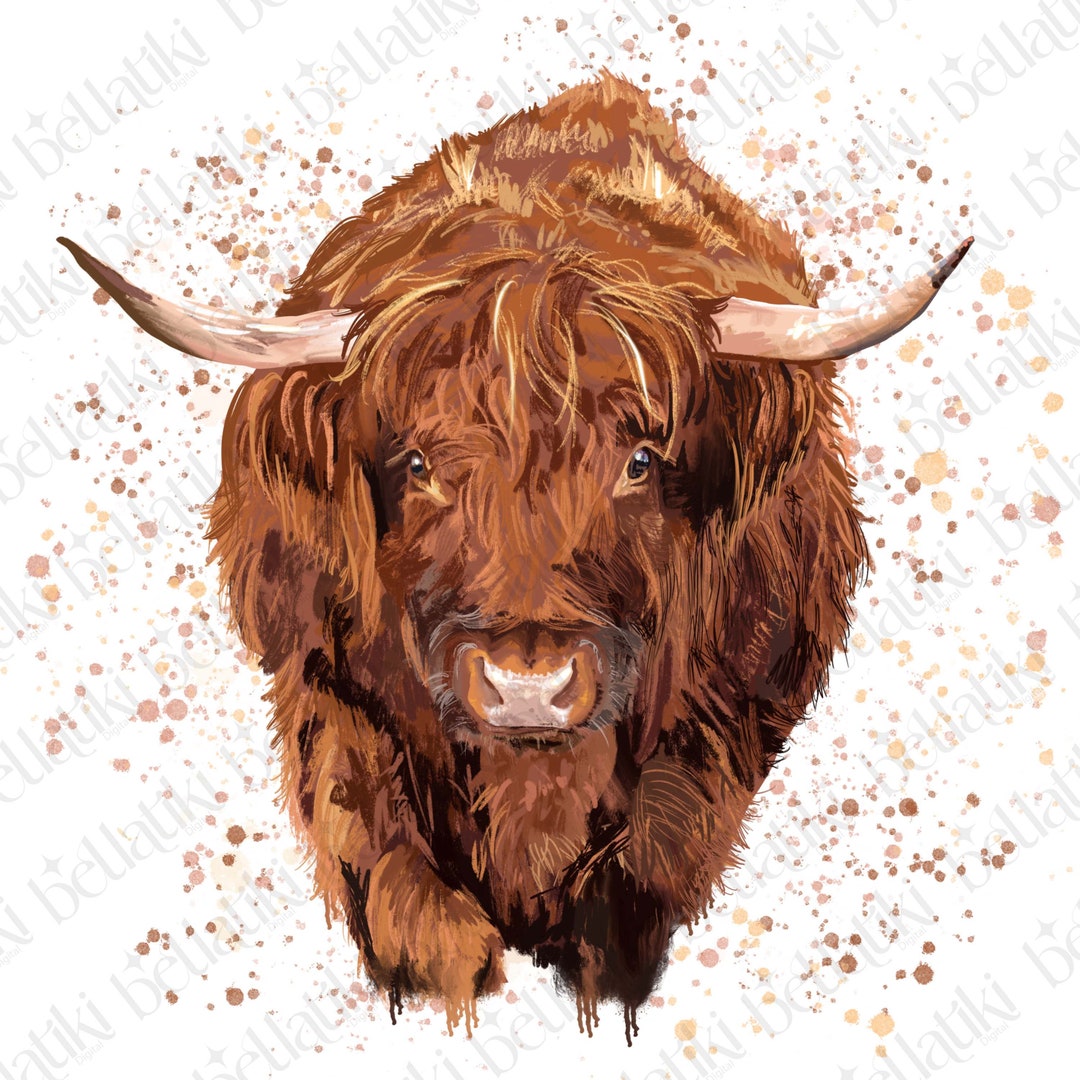 Bundle Dotty Background Highland Cow PNG File for Clip Art And/or ...