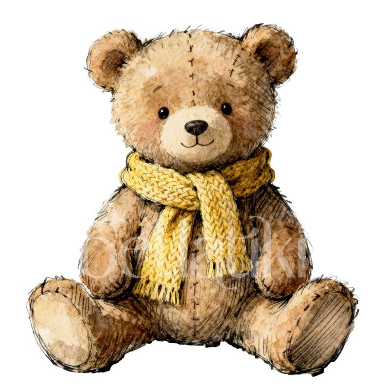 Vintage Teddy Bears Clip Art Set, Watercolour Patchwork Teddies, Cute ...