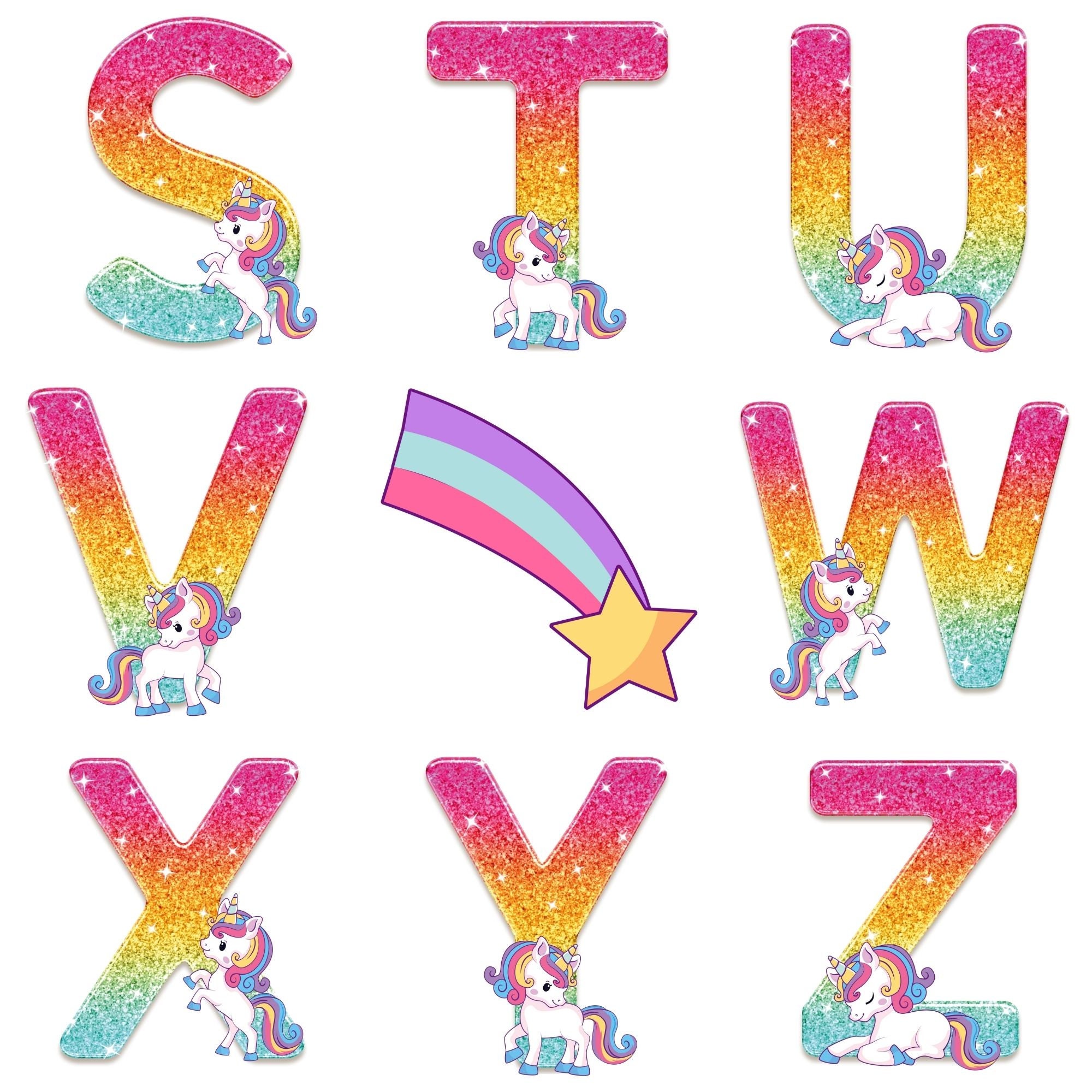 Unicorn Rainbow Ombre Alphabet PNG Files for Clip Art And/or | Etsy UK